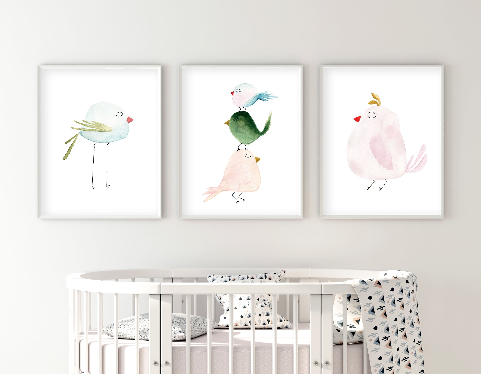 Set of 3 Pastel Birds - Watercolor Nursery Wall Art | Nursery Wall ...